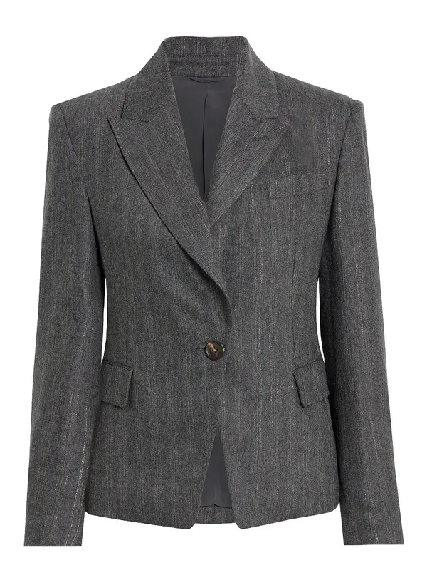 Brunello Cucinelli Bead-embellished Pinstriped Twill Blazer - Gray