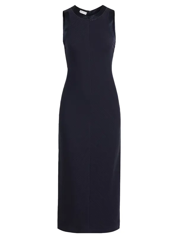 Brunello Cucinelli Bead-embellished Ribbed Midi Dress - Navy