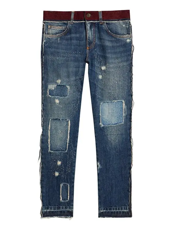 Dolce & Gabbana Skinny Fit Distressed Denim Jeans - Dark Denim