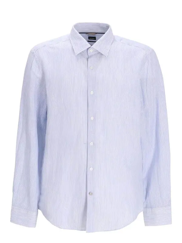 BOSS Striped Linen Shirt - Blue