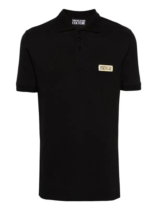 Versace Logo-plaque Piqué Polo Shirt - Black