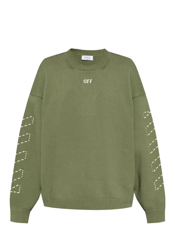 Off-White Embroidered-logo Knitted Jumper - Green