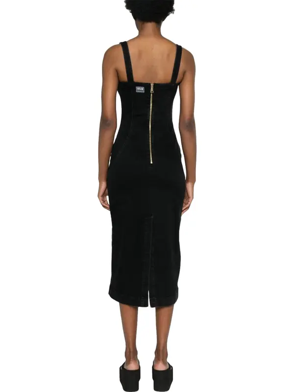 Versace Buckled-belt Denim Midi Dress - Black