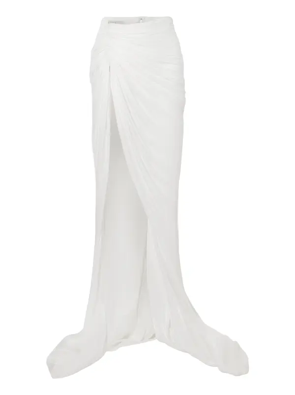 MARMAR HALIM Gathered Plissé Silk-satin Maxi Skirt - White