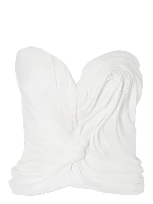 MARMAR HALIM Strapless Draped Plissé Silk-satin Top - White