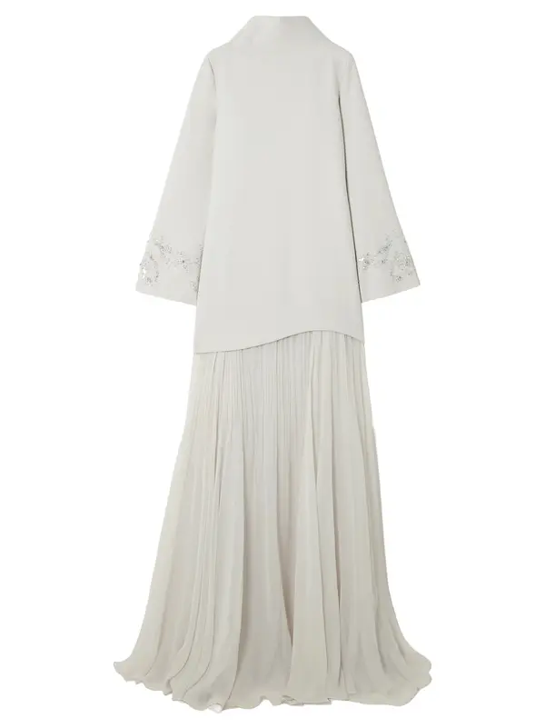 MARMAR HALIM Layered Embellished Crepe And Plissé-georgette Gown - Off-white