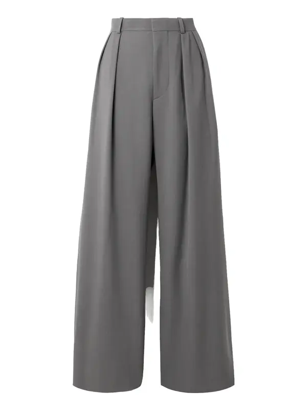 Wardrobe.NYC Pleated Grain De Poudre Wool Wide-leg Pants - Gray