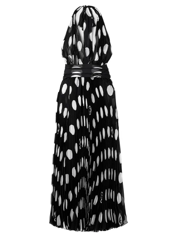 Dolce & Gabbana Halterneck Polka-dot Silk Plissé-chiffon Midi Dress - Black