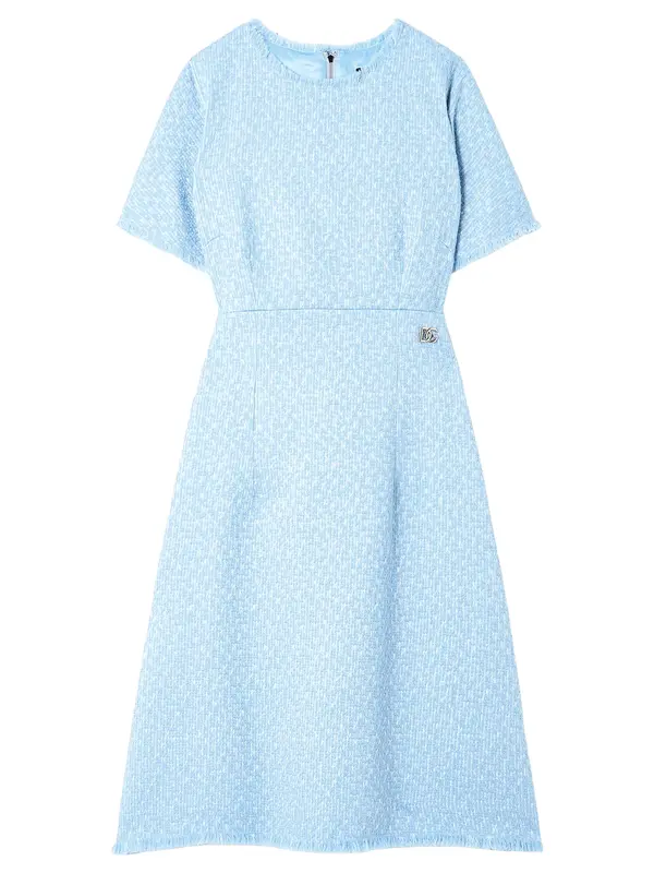 Dolce & Gabbana Embellished Frayed Wool-blend Tweed Dress - Blue