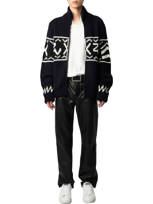 Zadig&Voltaire Christophe Intarsia-knit Logo Cardigan - Black