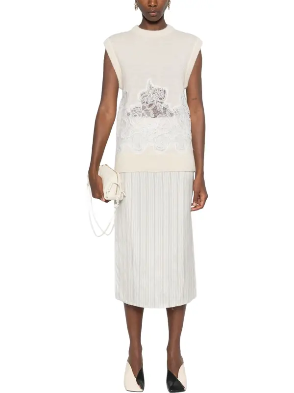 Viktor & Rolf Lace-detail Sleeveless Jumper - Neutrals