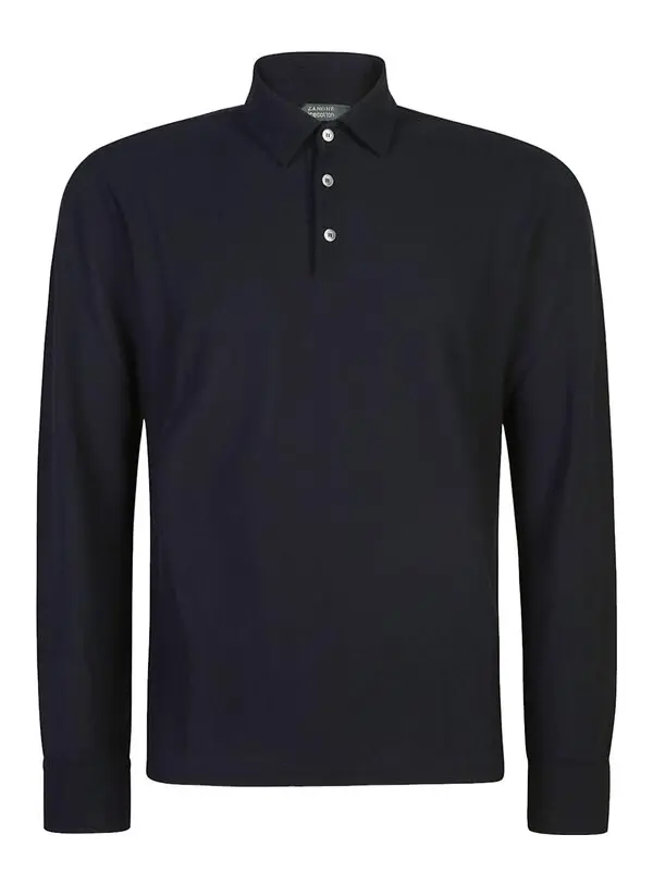ZANONE Long-sleeved Cotton Polo Shirt - Black