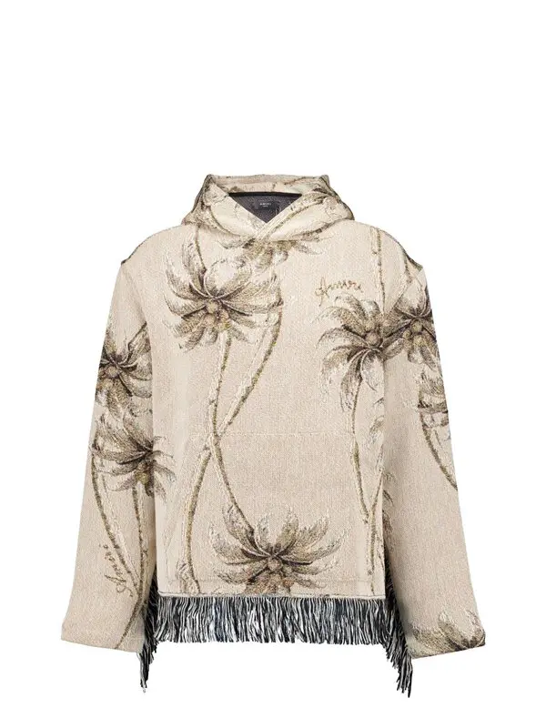 Amiri Palm Graphic Print Hoodie With Fringe Detailing - Neutrals