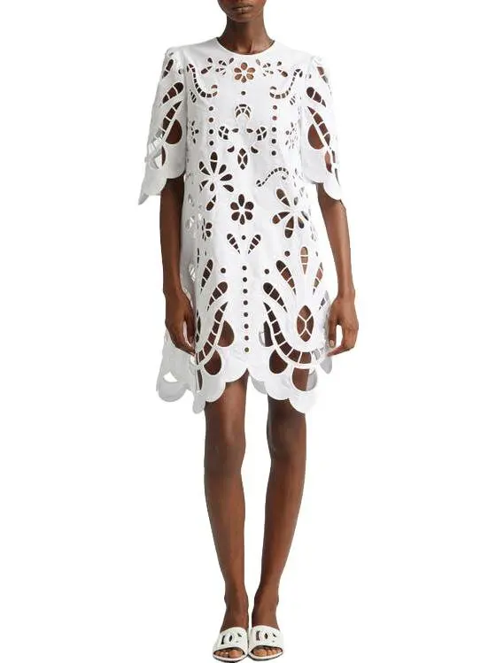 Dolce & Gabbana Openwork Embroidered Poplin Shift Dress - Bianco Ottico
