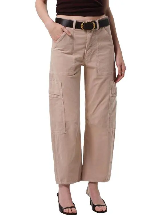 Citizens Of Humanity Marcelle Low Rise Barrel Corduroy Cargo Pants - Pale Stone