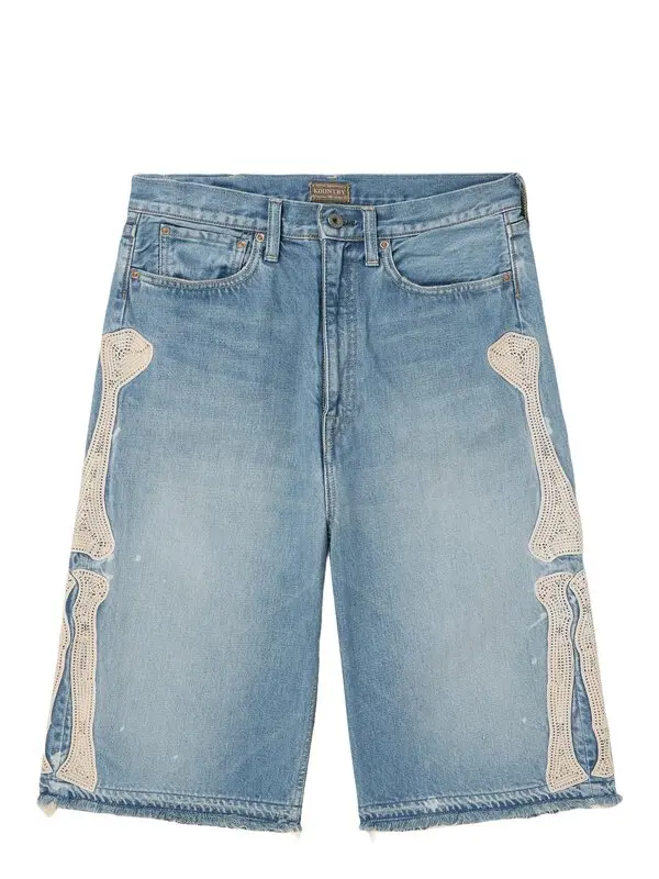 Kapital Straight-leg Appliquéd Denim Shorts - Blue