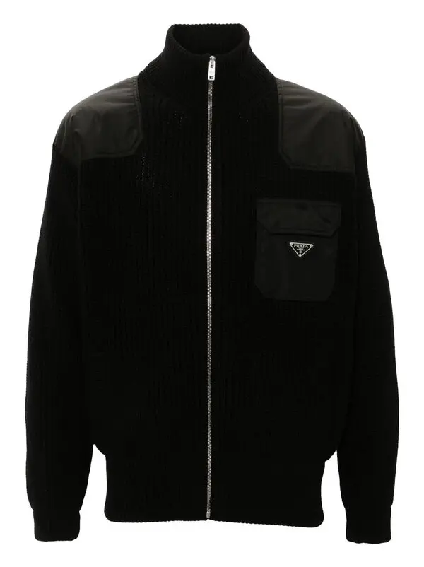 Prada Re-nylon Panelling Cardigan - Black