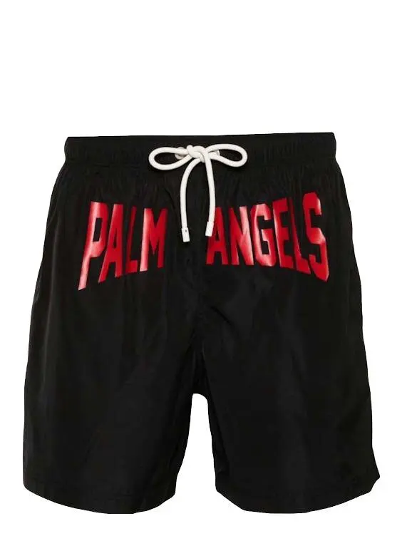 Palm Angels Pa City Logo Print Swim Shorts - Black/bright Red