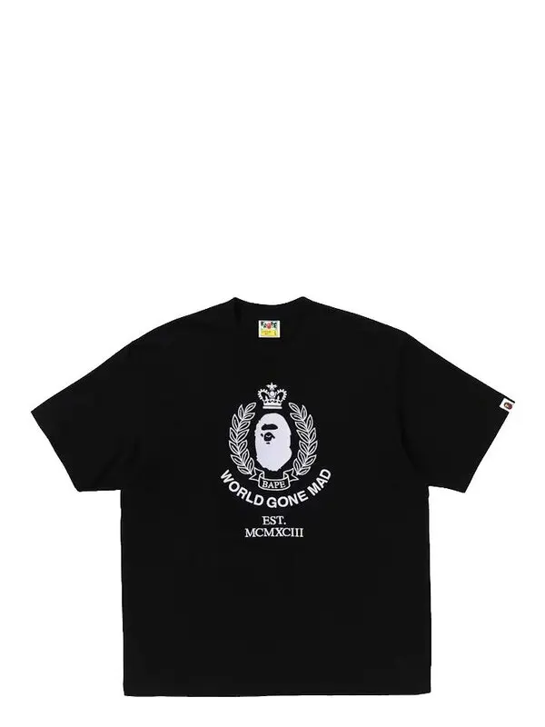 A BATHING APE Crest College Logo Relaxed Fit Tee Shirt - Black