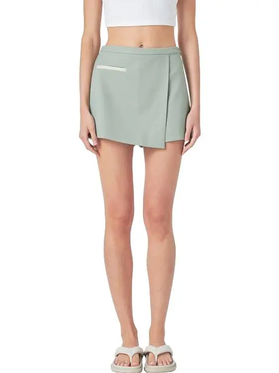 GREY LAB Asymmetric High-waist Skort - Sage