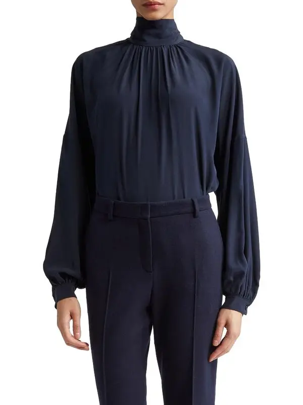 Akris Mock Neck Silk Crêpe De Chine Shirt - Navy