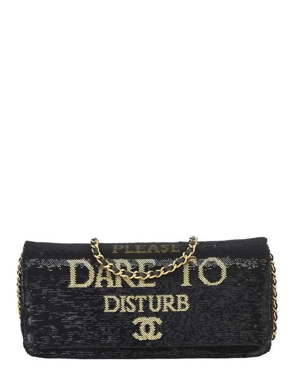 Chanel Paris-cosmopolite "please Dare To Disturb" Flap Bag - Black