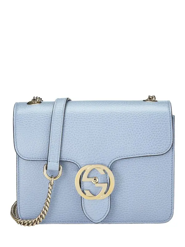 Gucci Grained Leather Interlocking Crossbody Bag - Blue