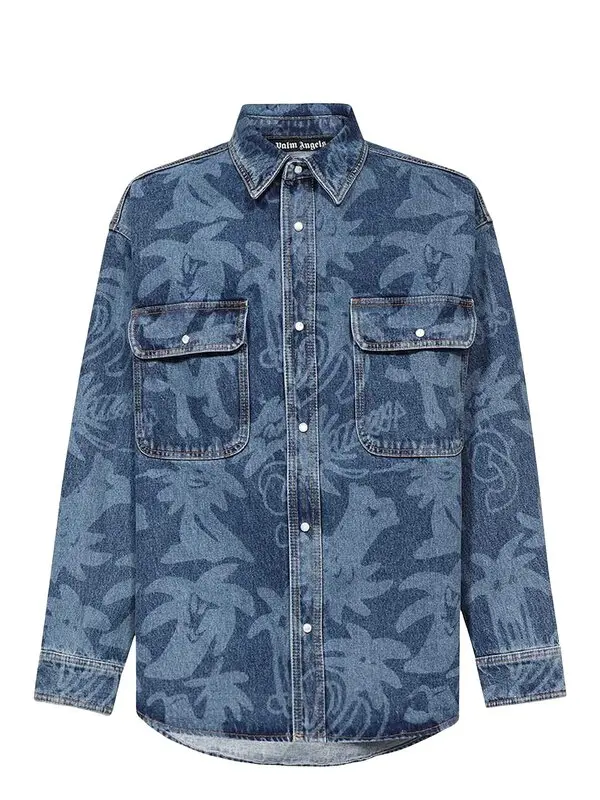 Palm Angels Palmity Laser Print Denim Shirt 'light - Blue