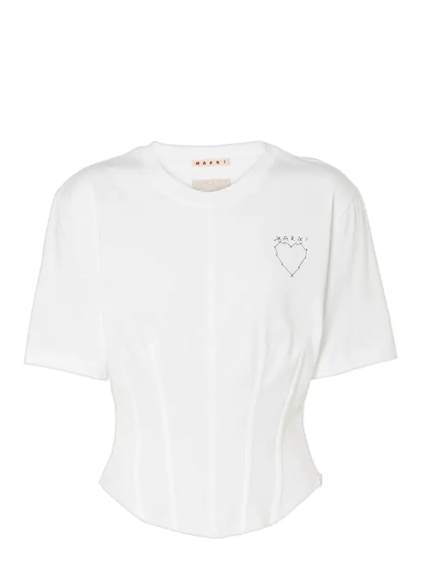 Marni Embroidered Cotton Bustier Top - White