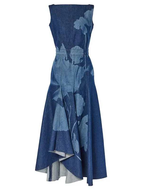 Erdem Printed Floral Denim Midi Dress - Blue