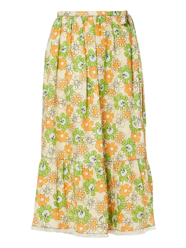 Marni Floral Printed Linen Midi Skirt - Multicoloured