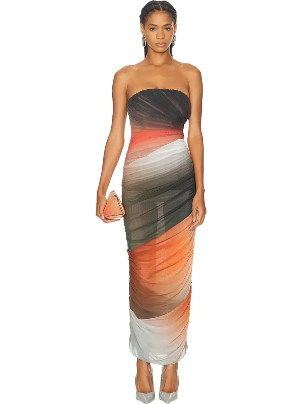 Attico Strapless Midi Dress - Orange  Brown  & White Gradient