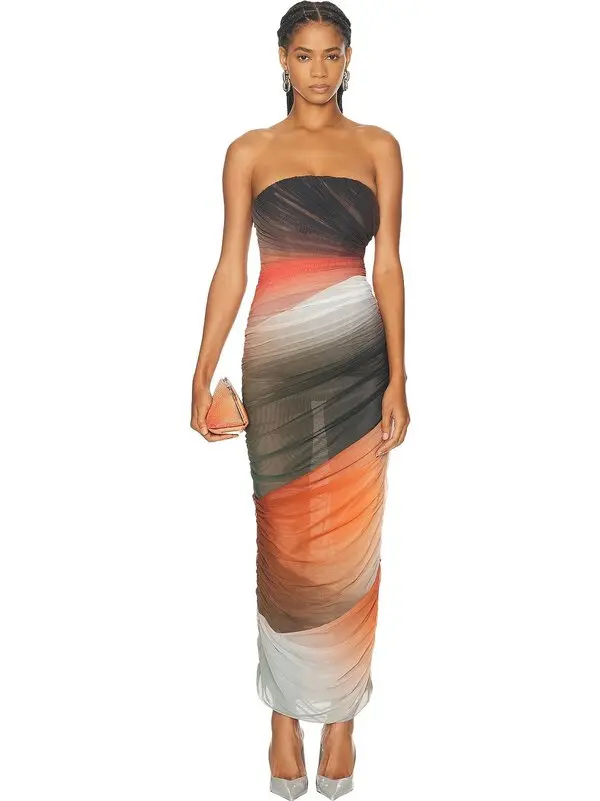 Attico Strapless Midi Dress - Orange  Brown  & White Gradient
