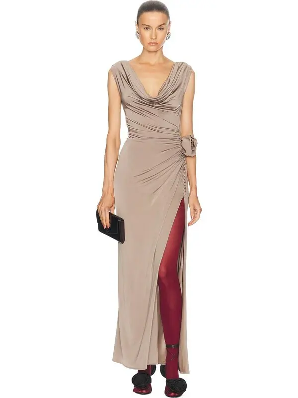 Magda Butrym Cowl Neck Long Dress - Beige