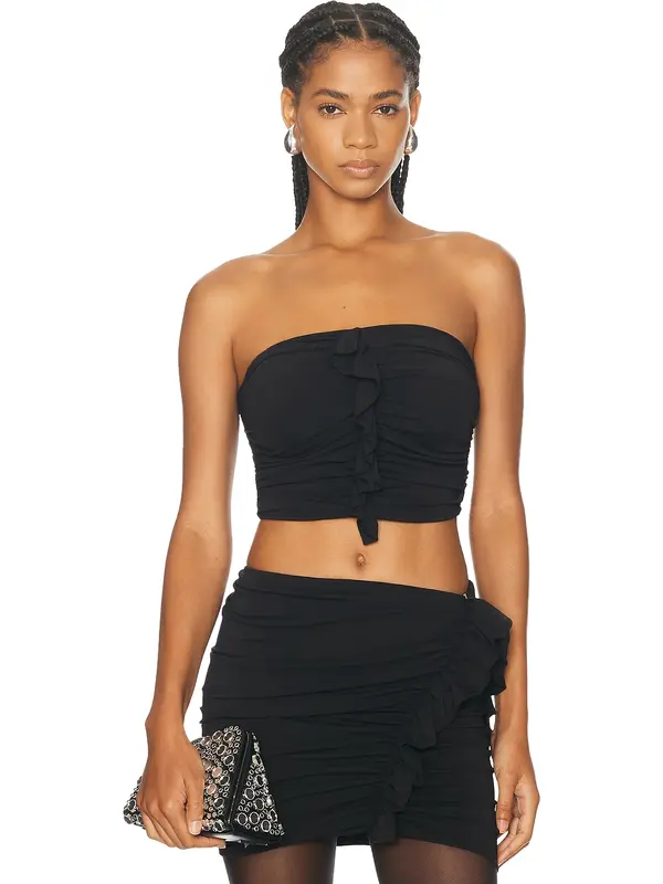 Attico Ruched Strapless Top - Black