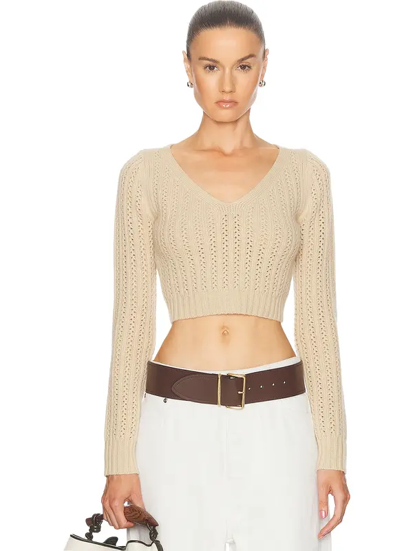 Max Mara Long Sleeve Cropped Sweater - Ecru