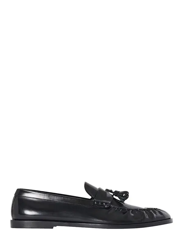 THE ROW Box Leather Tassel Loafers - Black