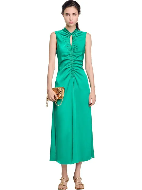 Sandro Satin-effect Draped Dress - Emeuraude Green