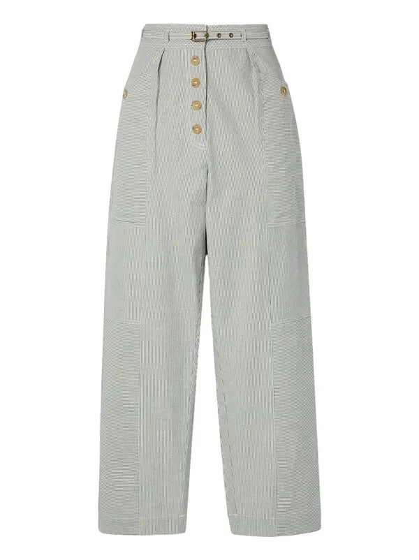 Ulla Johnson Lennox Belted Striped Cotton-canvas Pants - Off-white