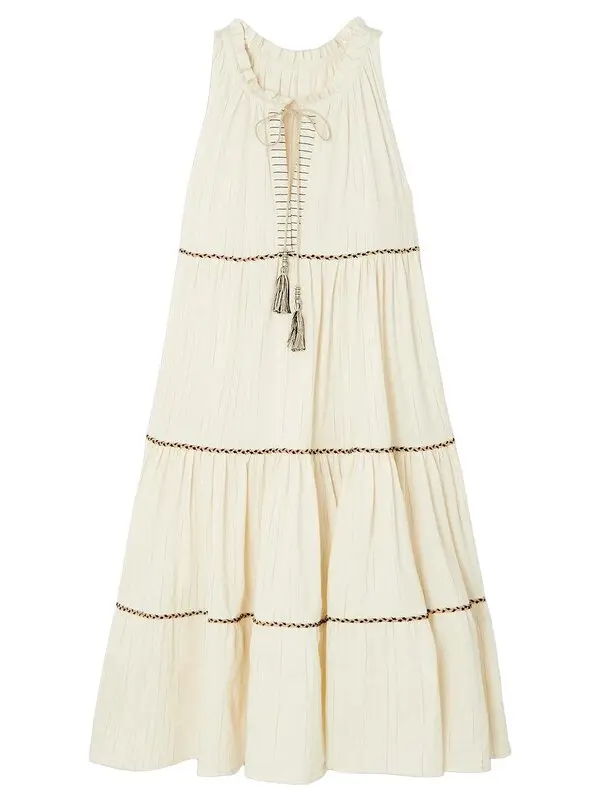 FORTELA Arwan Tiered Pinstriped Midi Dress - Cream