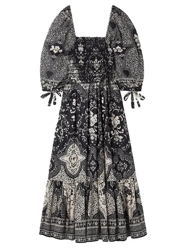 Cara Cara Printed Cotton-voile Midi Dress - Black