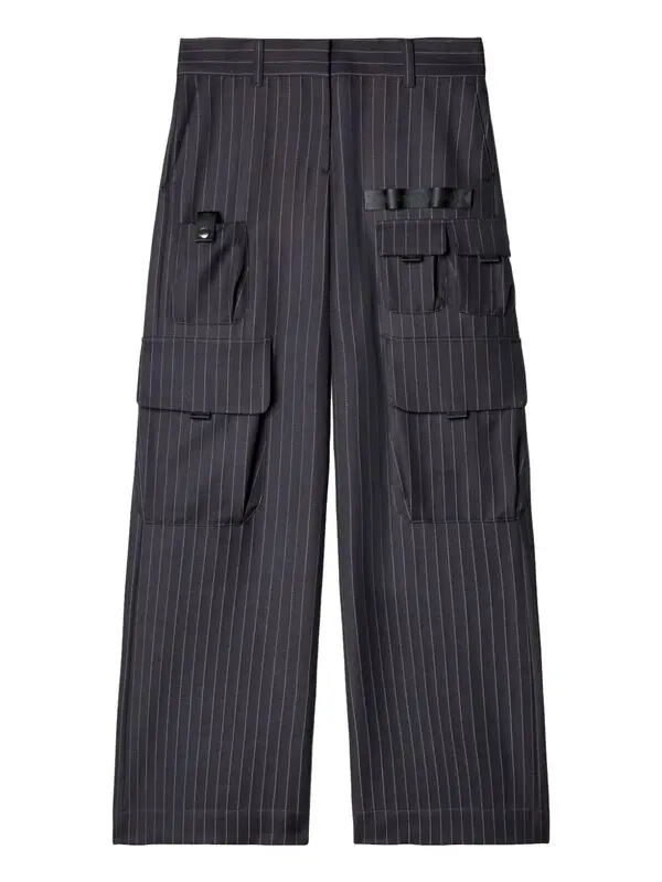 Off-White Pinstriped Wide Leg Cargo Pants - Grey
