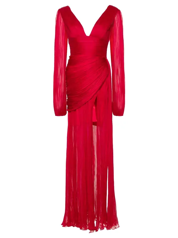 IRIS SERBAN Leona Plissé Maxi Dress - Red