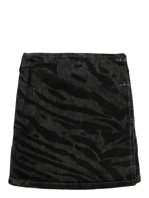 GANNI Zebra-print Denim Miniskirt - Black