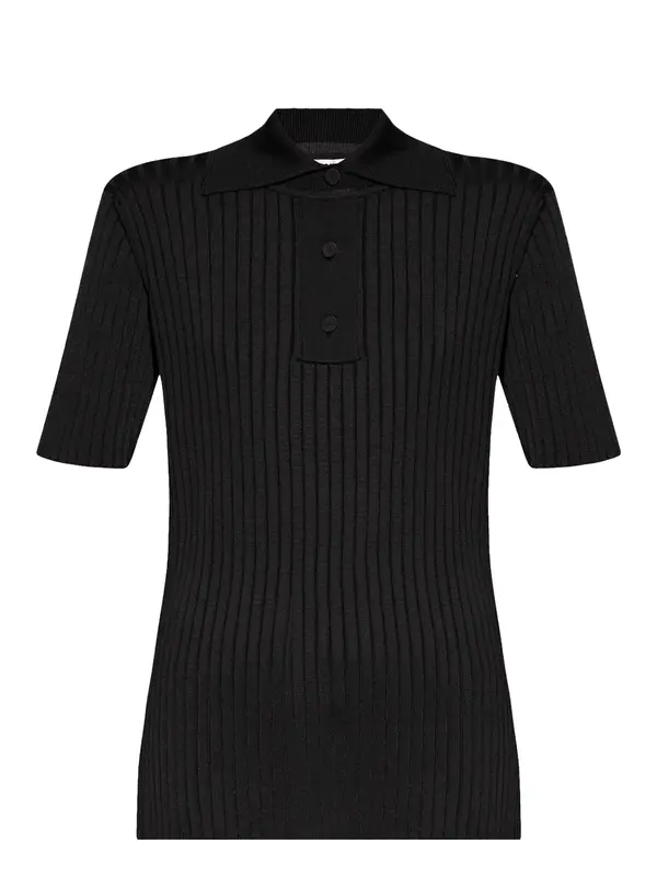 JIL SANDER Ribbed Polo Top - Black
