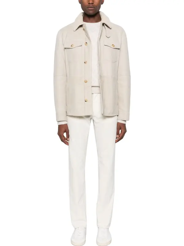 Brunello Cucinelli Suede Shearling-collar Jacket - Neutrals