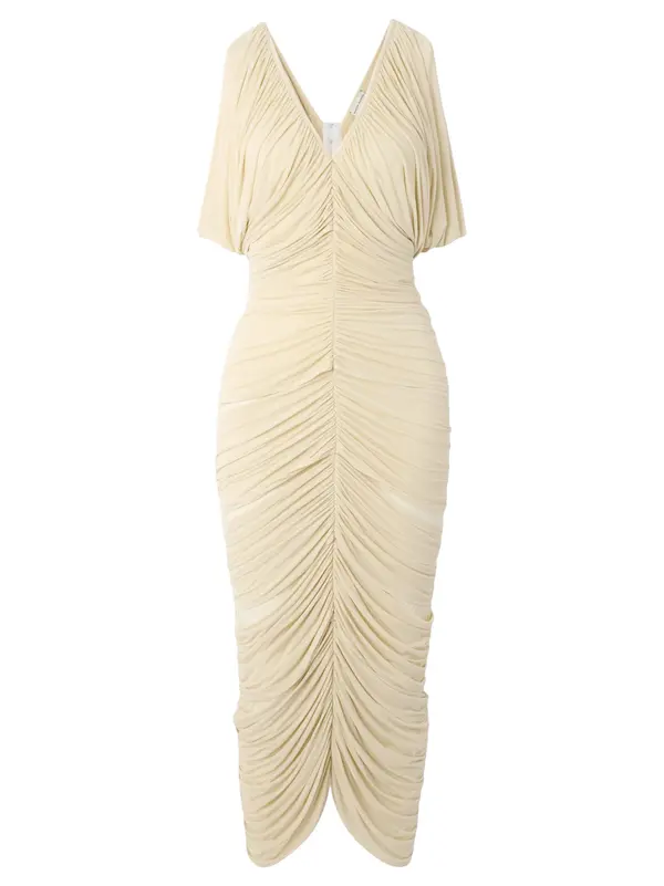 Magda Butrym Ruched Stretch-jersey Midi Dress - Neutrals