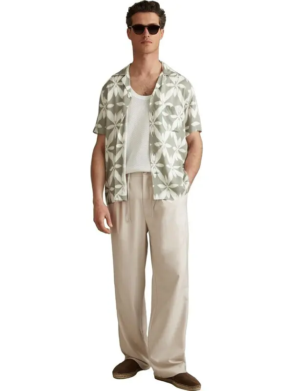 REISS Arden Relaxed Twill Drawstring Trousers - Stone