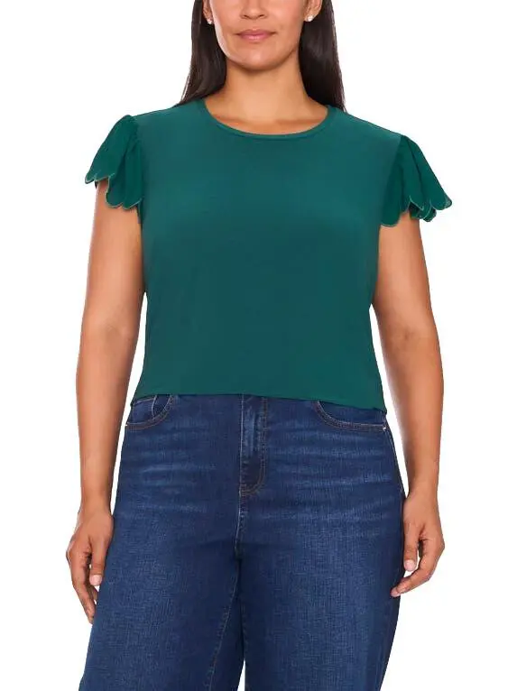 CECE DUPRAZ Scallop Sleeve Crewneck Top - Dark Forest