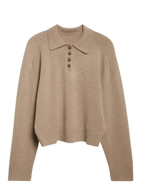 Loulou De Saison Homere Cashmere Polo Sweater - Taupe Melange